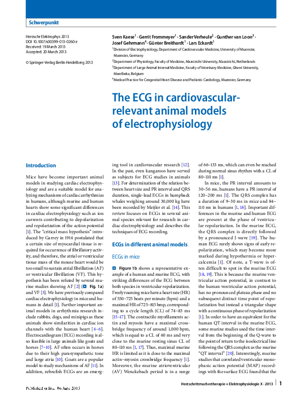 (PDF) The ECG in cardiovascular-relevant animal models of electrophysiology