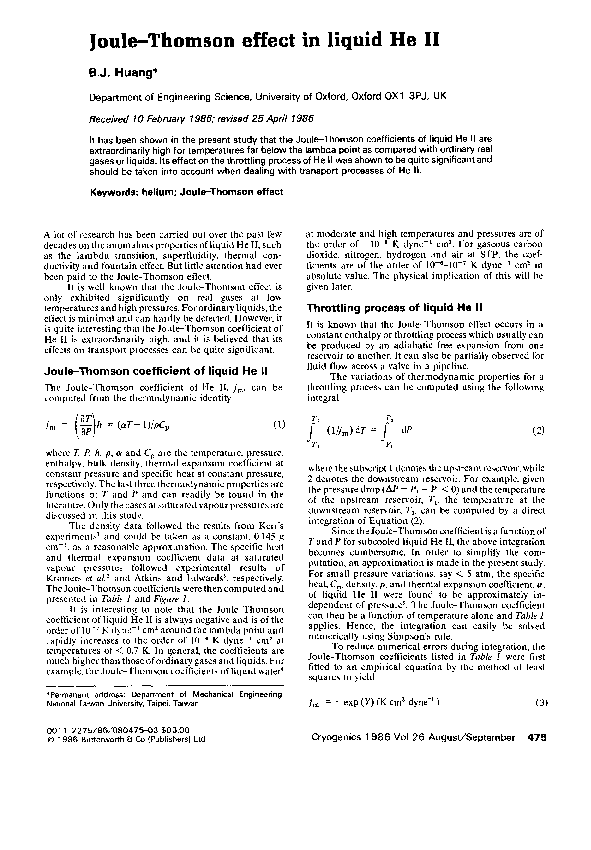 (PDF) Joule—Thomson effect in liquid He II