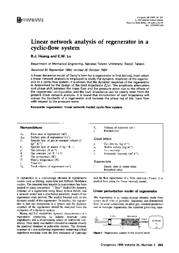 (PDF) Linear network analysis of regenerator in a cyclic-flow system