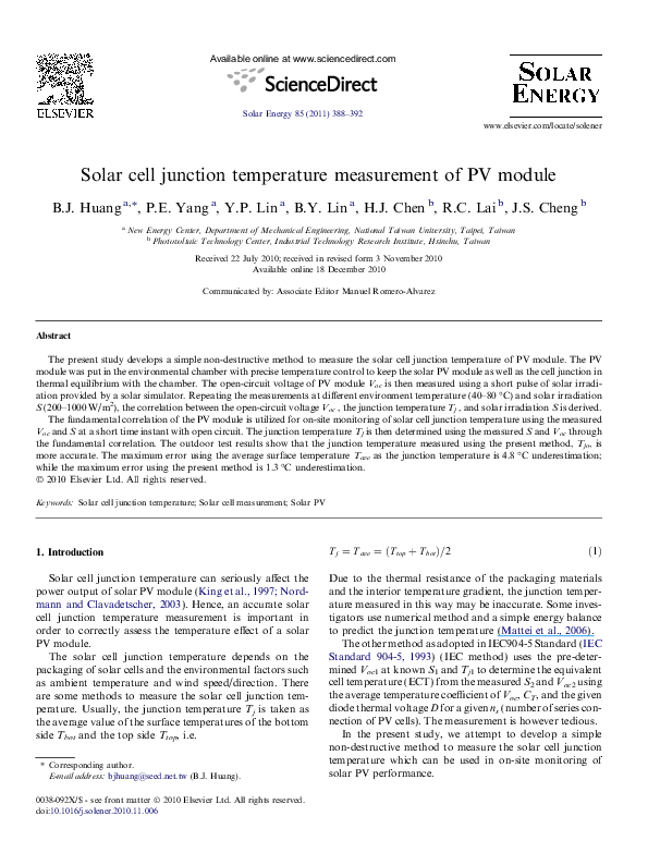 (PDF) Solar cell junction temperature measurement of PV module