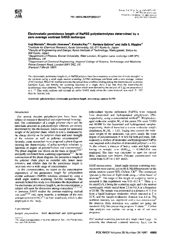 (PDF) Electrostatic persistence length of NaPSS polyelectrolytes ...