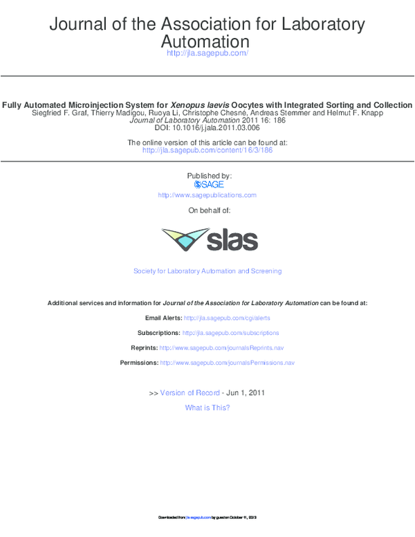 Pdf Fully Automated Microinjection System For Xenopus Laevis Oocytes With Integrated Sorting