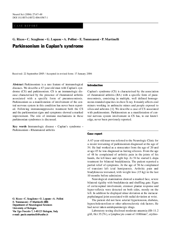 (PDF) Parkinsonism in Caplan's syndrome