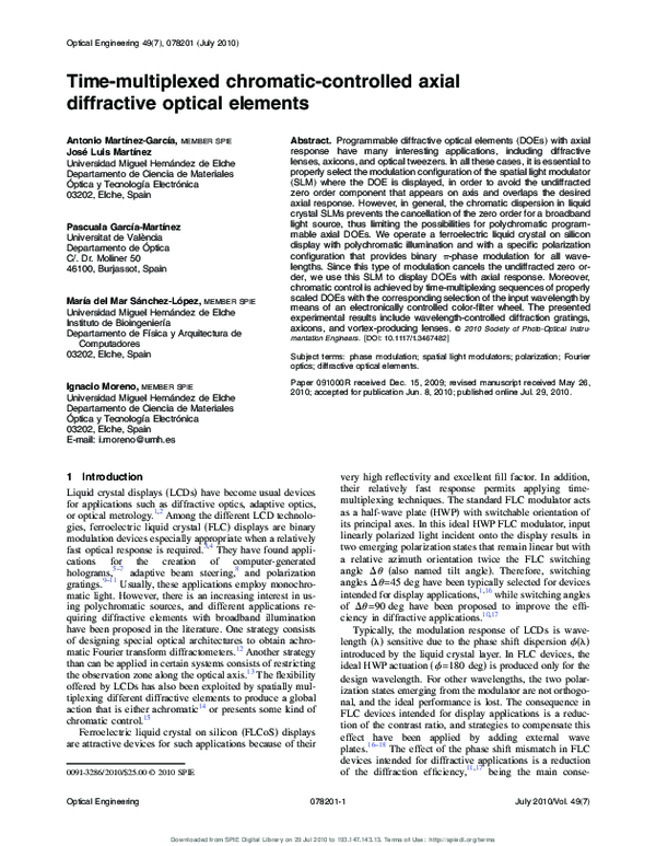 Pdf Time Multiplexed Chromatic Controlled Axial Diffractive Optical Elements
