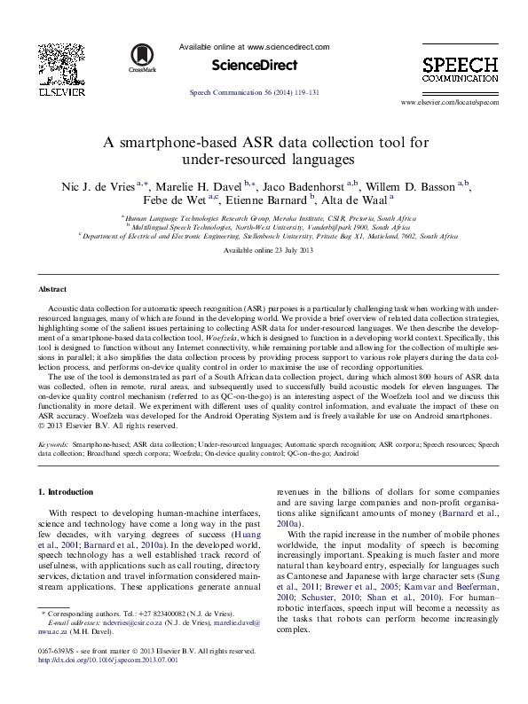 (PDF) A smartphone-based ASR data collection tool for under-resourced languages