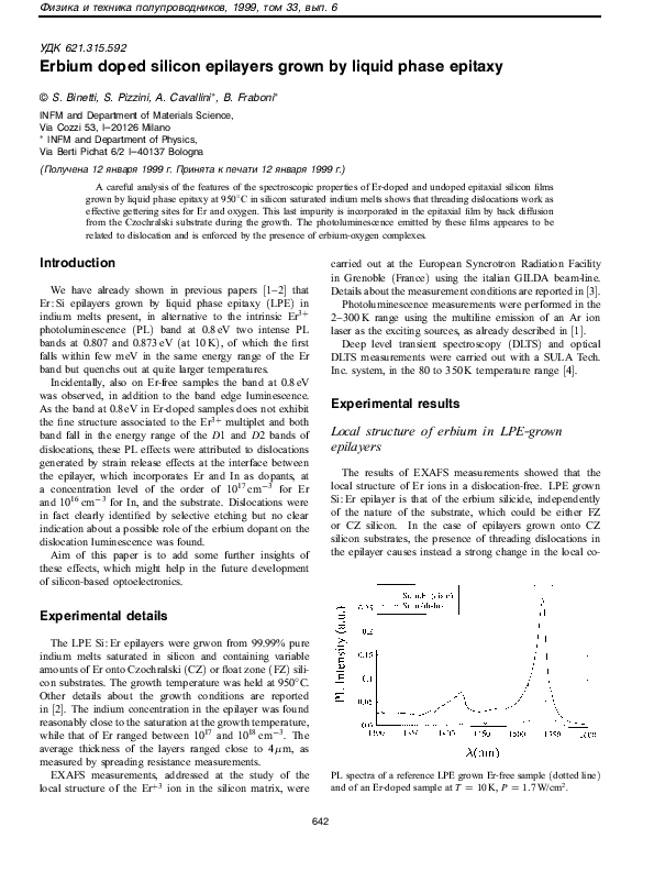 (PDF) Erbium-doped silicon epilayers grown by liquid-phase epitaxy | Beatrice Fraboni - Academia.edu