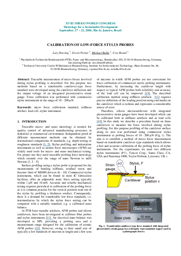 (PDF) CALIBRATION OF LOW-FORCE STYLUS PROBES