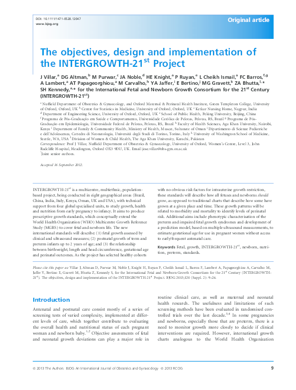 (PDF) The objectives, design and implementation of the INTERGROWTH-21 ...