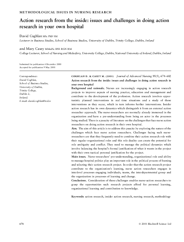(PDF) Action research from the inside: issues and challenges in doing ...
