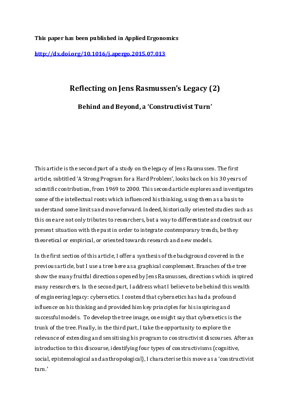 (PDF) Reflecting on Jens Rasmussen's legacy (2) behind and beyond, a ...