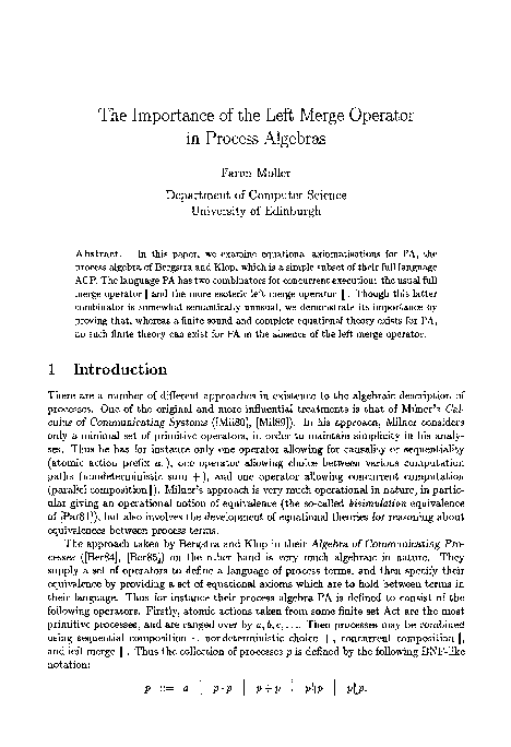 (PDF) The importance of the left merge operator in process algebras