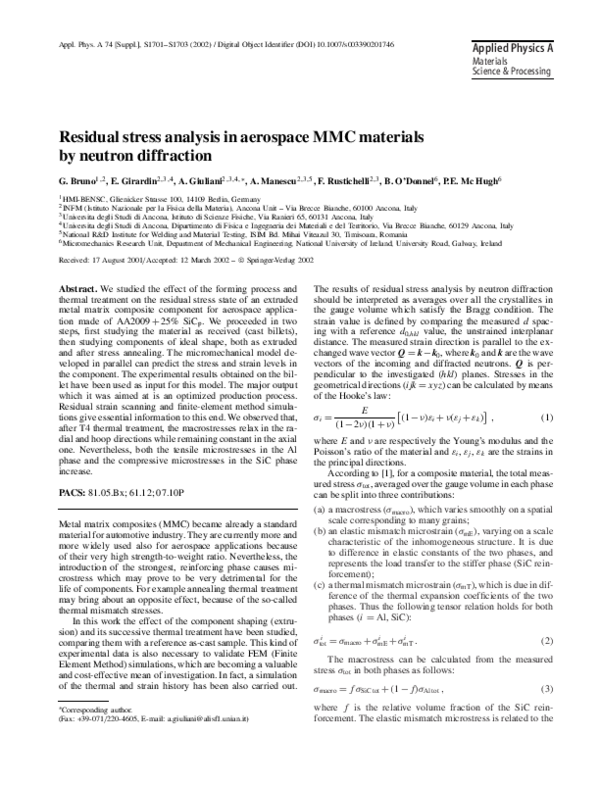 (PDF) Residual stress analysis in aerospace MMC materials by neutron diffraction