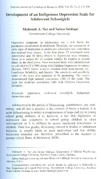 (PDF) Development of an Indigenous Depression Scale for Adolescent ...