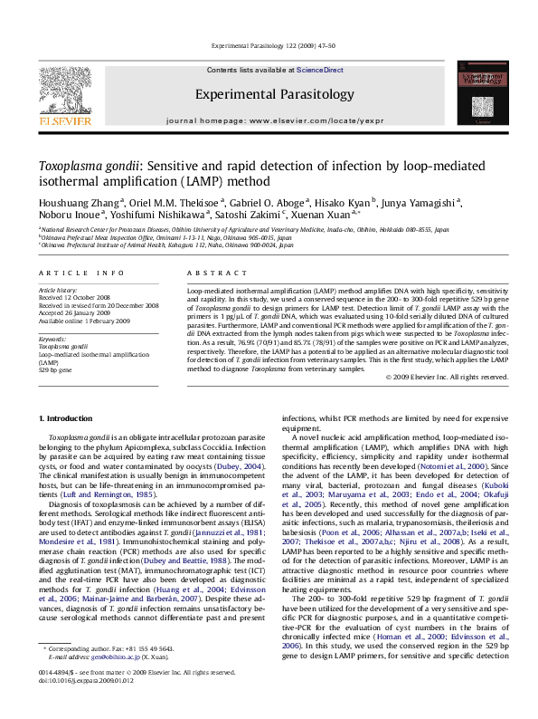 (PDF) Toxoplasma gondii: Sensitive and rapid detection of infection by loop-mediated isothermal ...