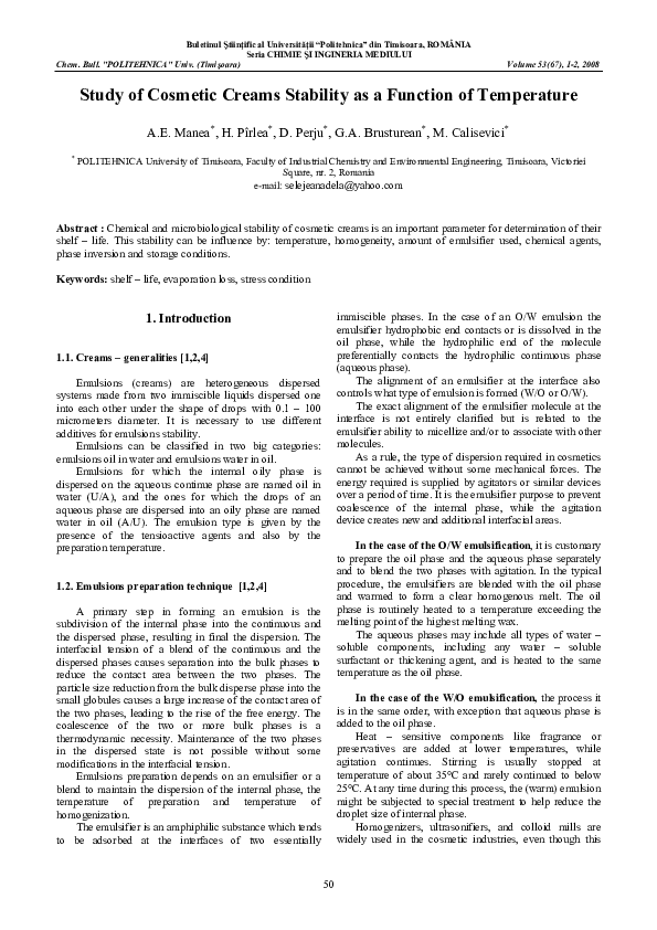 (PDF) Study of Cosmetic Creams Stability as a Function of Temperature