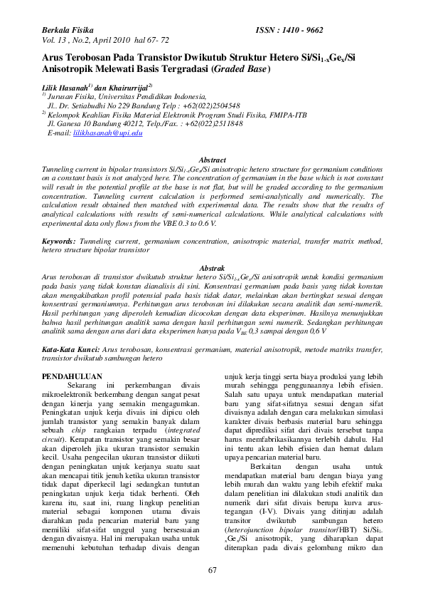 (PDF) Arus Terobosan Pada Transistor Dwikutub Struktur Hetero Si/Si1 ...