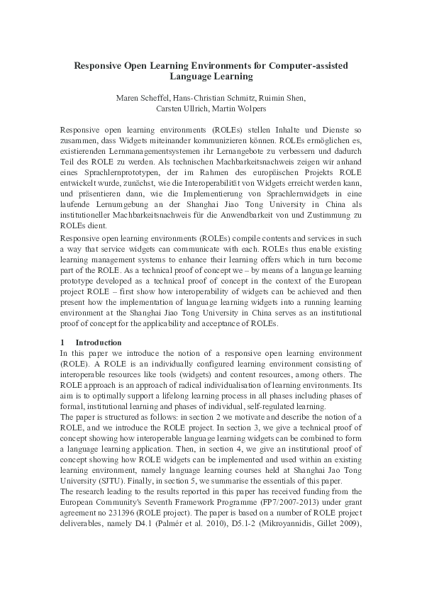 (PDF) Responsive Open Learning Environments for Computer-assisted Language Learning