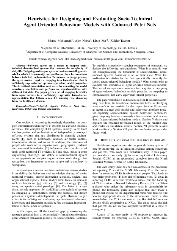 (PDF) Heuristics for Designing and Evaluating Socio-technical Agent-Oriented Behaviour Models ...