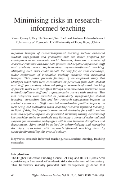 Minimising risks in research- informed teaching