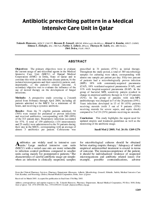 (PDF) Antibiotic prescribing pattern in a medical intensive care unit in Qatar