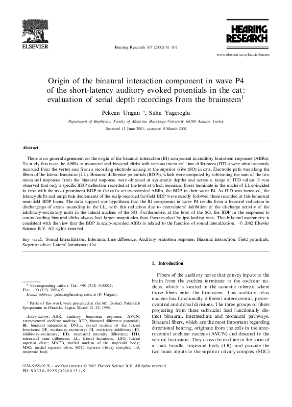 (PDF) Origin of the binaural interaction component in wave P4 of the ...
