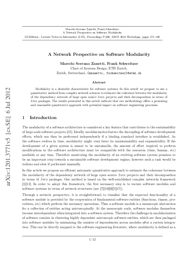 (PDF) A Network Perspective on Software Modularity