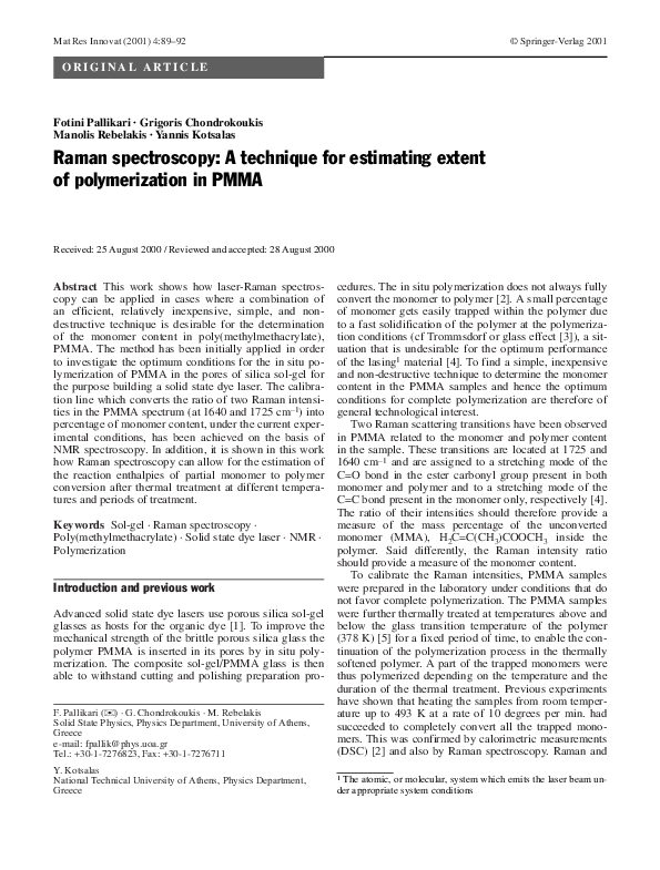 (PDF) Raman spectroscopy: A technique for estimating extent of ...