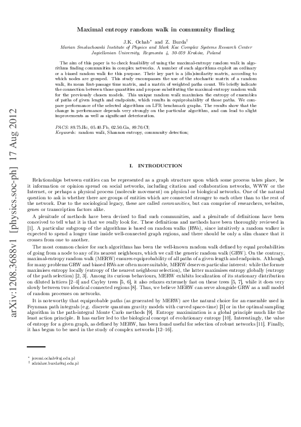 (PDF) Maximal entropy random walk in community detection