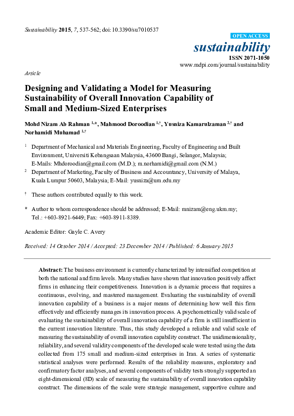 (PDF) Designing and Validating a Model for Measuring Sustainability of Overall Innovation ...