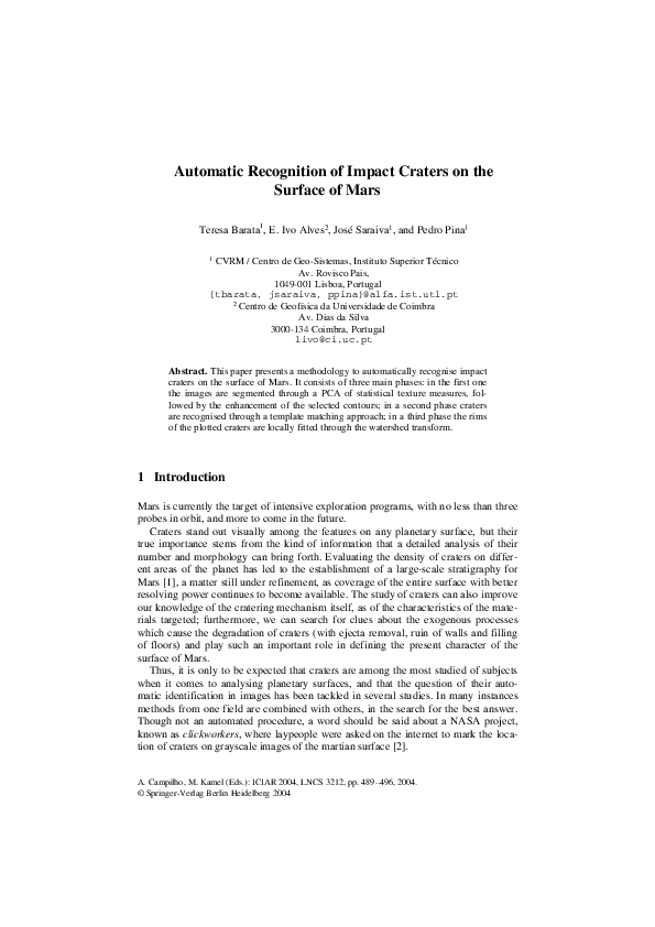Pdf Automatic Recognition Of Impact Craters On The Surface Of Mars