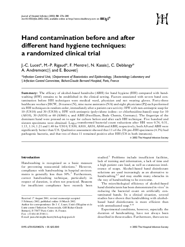 (PDF) Hand contamination before and after different hand hygiene ...