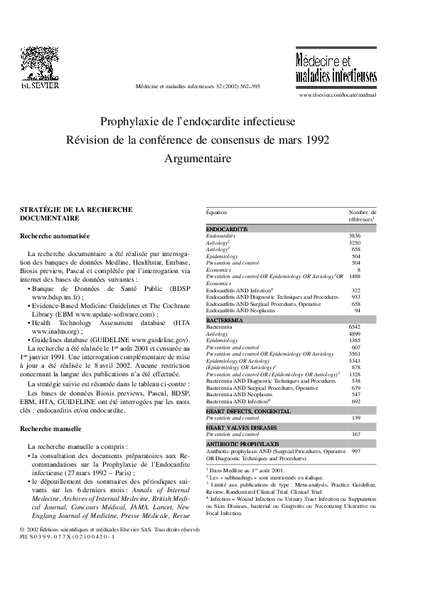 (PDF) Prophylaxie de l'endocardite infectieuse Révision de la ...