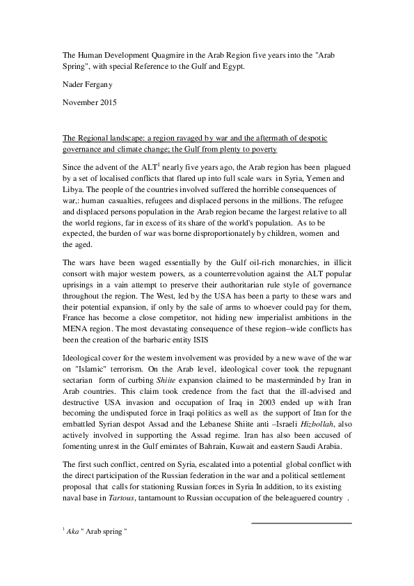 The Human Development Quagmire in the Arab Region five years into the ...