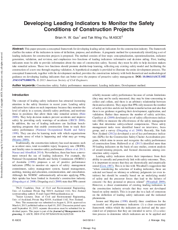 (PDF) Developing Leading Indicators to Monitor the Safety Conditions of ...