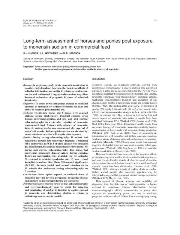 (PDF) Long-term assessment of horses and ponies post exposure to monensin sodium in commercial feed