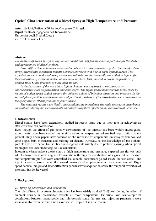 (PDF) Optical Characterization of a Diesel Spray at High Temperature ...
