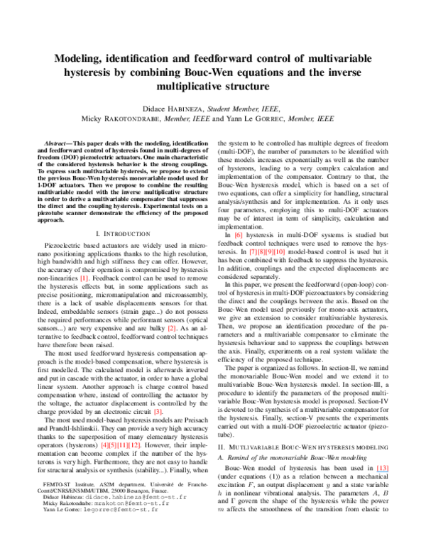 (PDF) Modeling, identification and feedforward control of multivariable hysteresis by combining ...