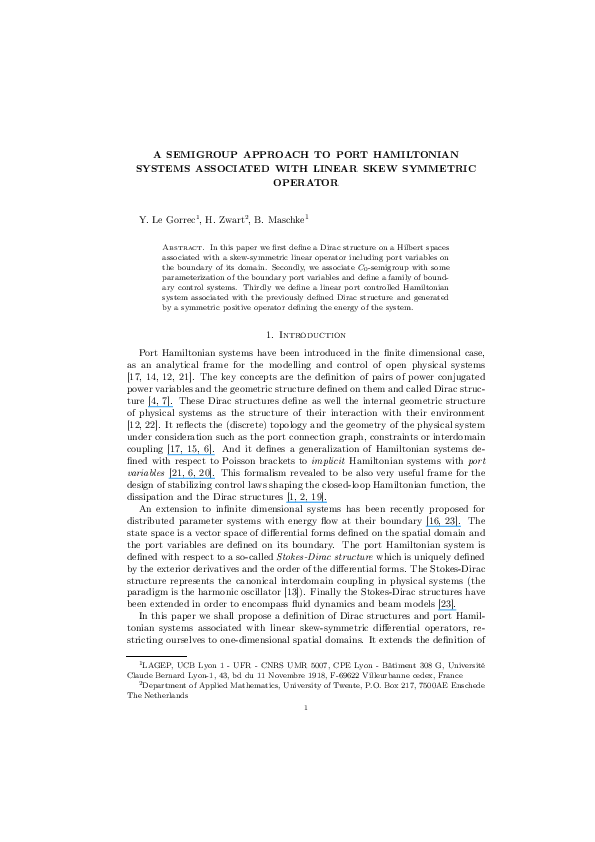 Pdf A Semigroup Approach To Port Hamiltonian Systems Associated With Linear Skew Symmetric