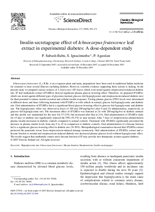 (PDF) Insulin secretagogue effect of Ichnocarpus frutescence leaf ...