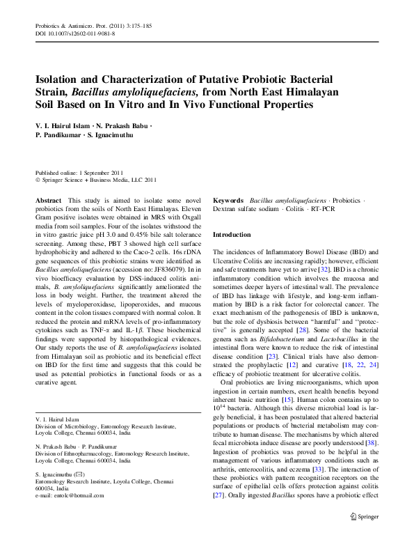 (PDF) Isolation and Characterization of Putative Probiotic Bacterial ...