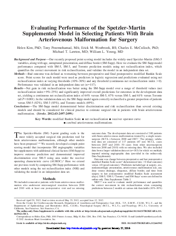 (PDF) Evaluating Performance of the Spetzler-Martin Supplemented Model ...