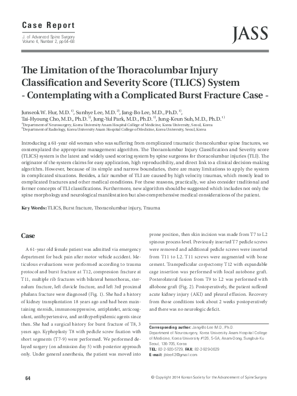 (PDF) The Limitation of the Thoracolumbar Injury Classification and ...