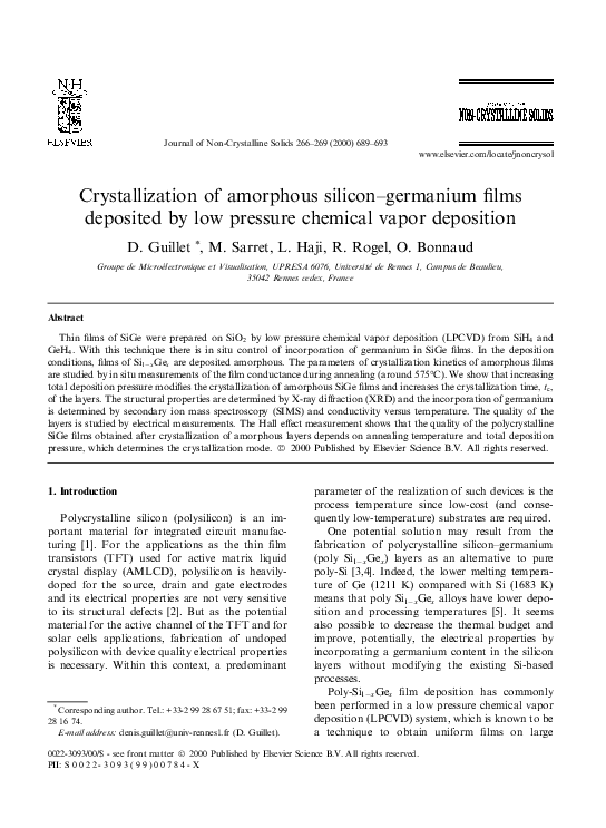 (PDF) Crystallization of amorphous silicon–germanium films deposited by ...