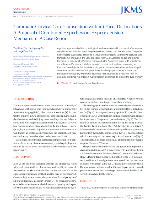 (PDF) Traumatic cervical cord transection without facet dislocations--a ...