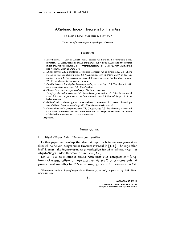 (PDF) Algebraic Index Theorem for Families