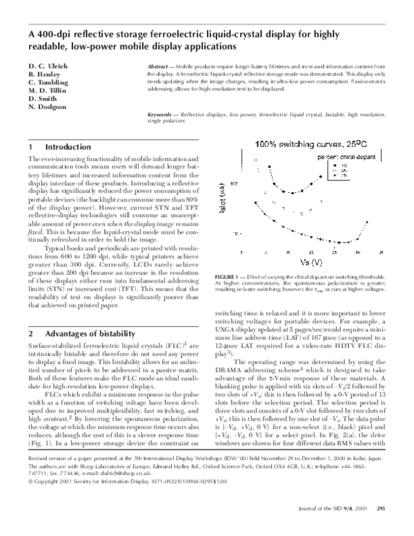 (PDF) A 400-dpi reflective storage ferroelectric liquid-crystal display ...