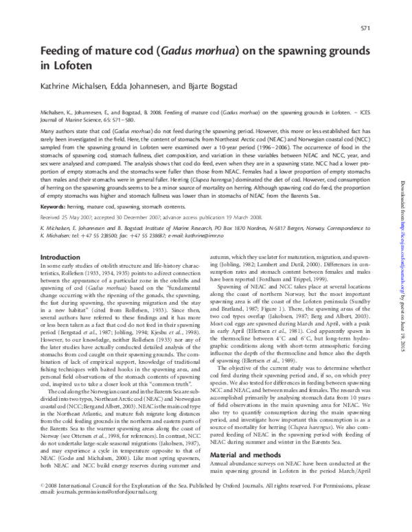 (PDF) Feeding of mature cod (Gadus morhua) on the spawning grounds in ...