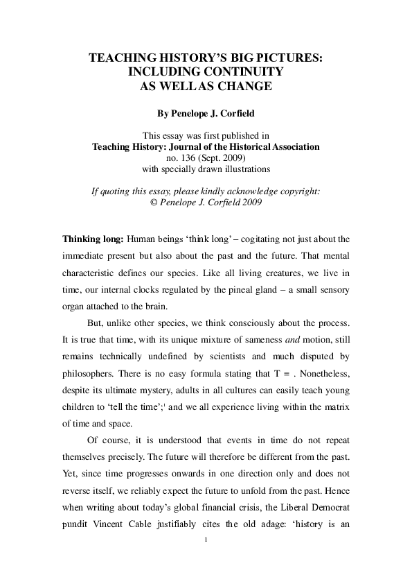 (PDF) Teaching History's Big Pictures: Including Continuity as well as ...