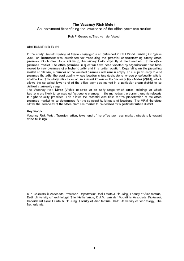 (DOC) The Vacancy Risk Meter An instrument for defining the lower end ...
