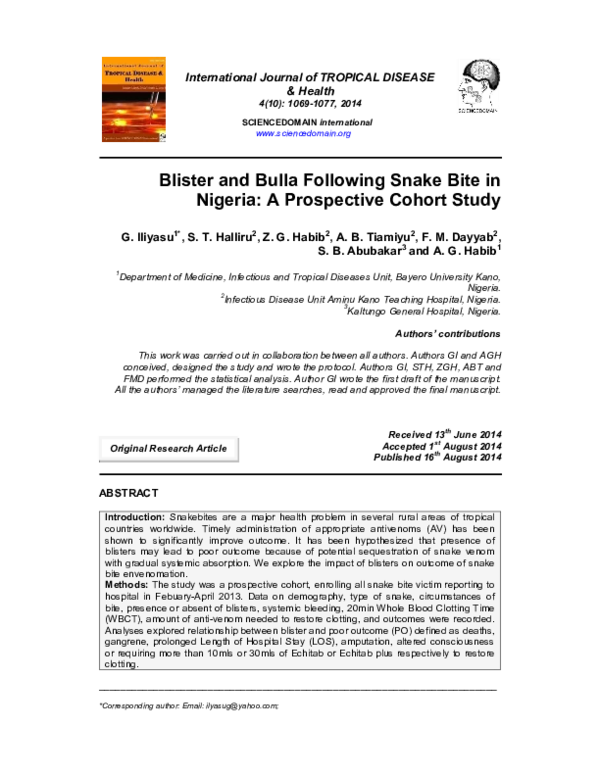 (PDF) Blister and Bulla Following Snake Bite in Nigeria: A Prospective ...